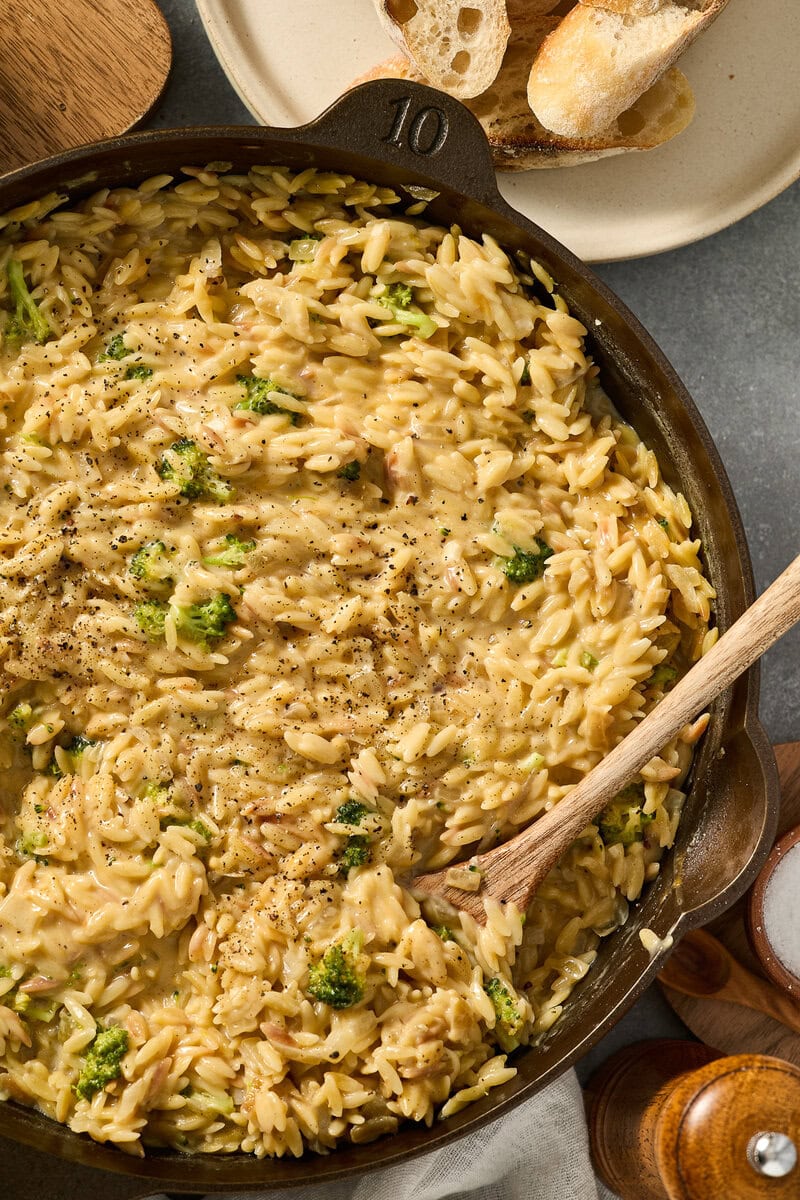 One-Pot Broccoli Cheddar Orzo (Easy, Fast, Family Friendly)